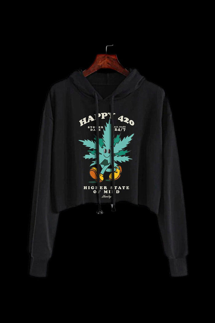 StonerDays Happy 420 Crop Top Hoodie - Soft & Comfy