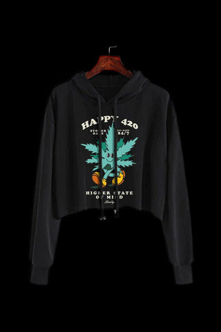 StonerDays Happy 420 Crop Top Hoodie - Soft & Comfy
