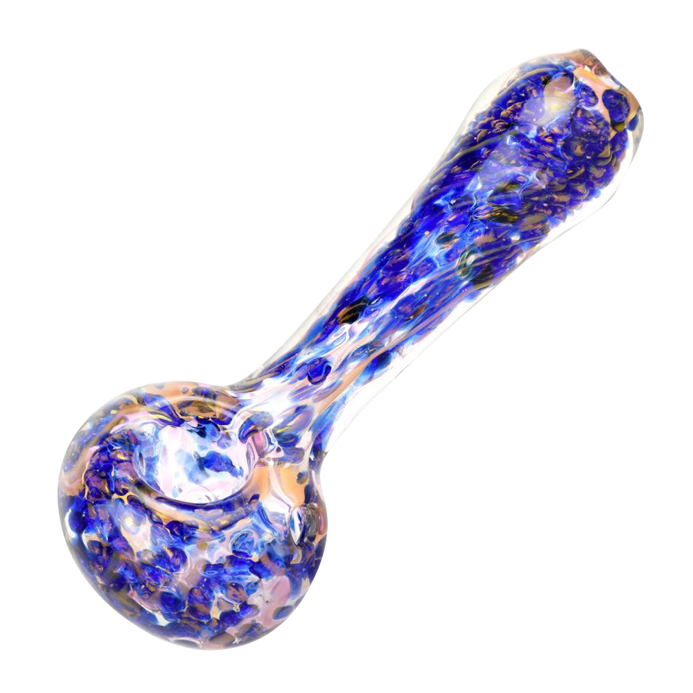 Blue & Gold Fumed Swirl Spoon Pipe - Handmade Glass Pipe