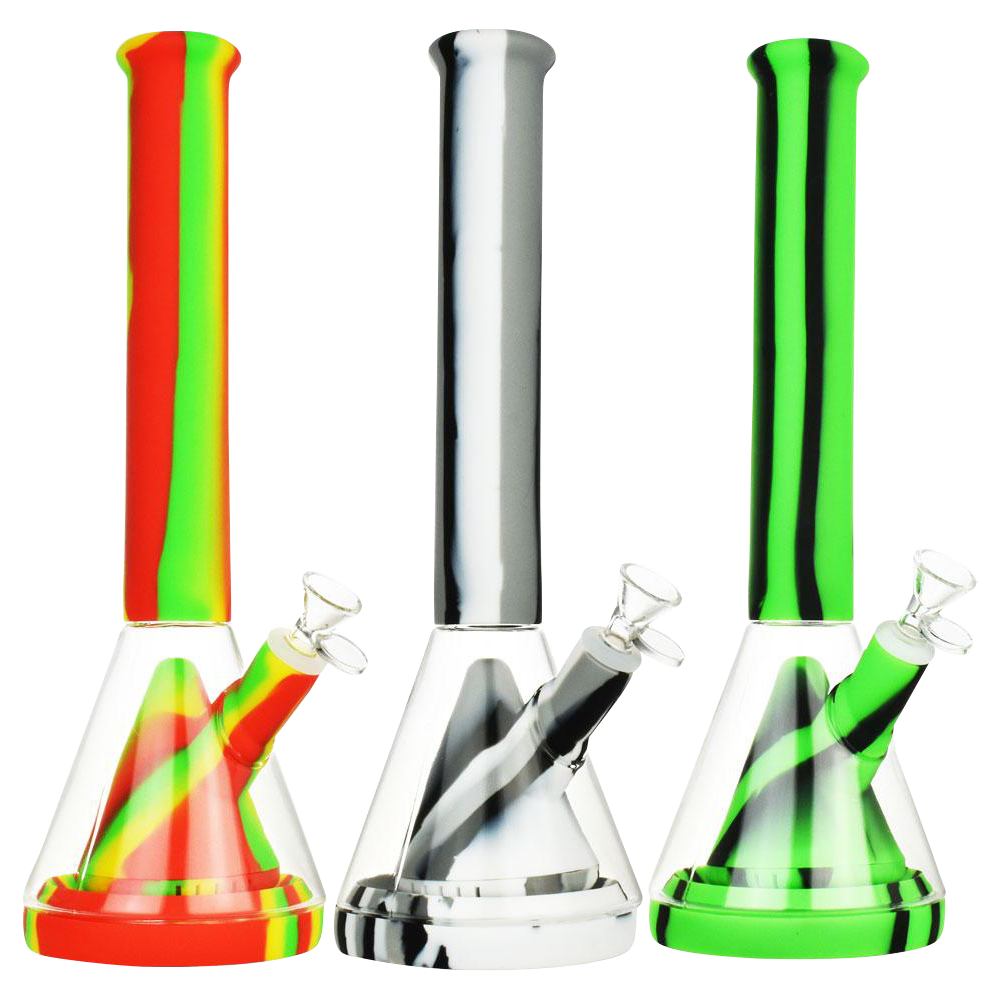 Showerhead Pyramid Perc Striped Silicone & Glass Water Pipe