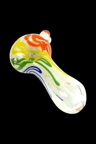 Glassheads Inside-Out Spoon Pipe - White Frit & Rainbow Stripes